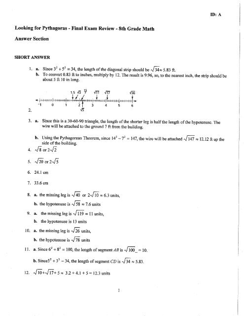 Looking for Pythagoras - Final Exam Review - 8th Grade Math