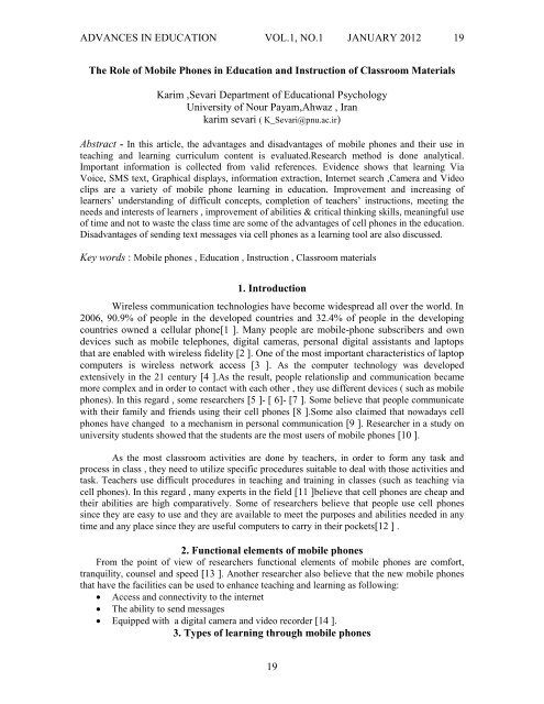 The Role of Mobile Phones in Education and Instruction of ...