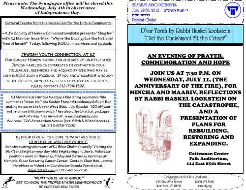 D'var Torah by Rabbi Haskel Lookstein - Congregation Kehilath ...