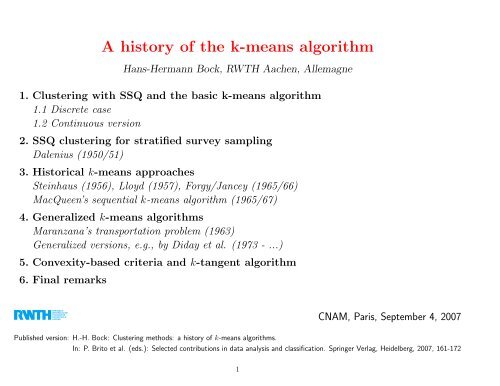A history of the k-means algorithm