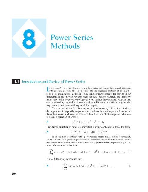 8 Power Series Methods - Department of Mathematics, University at ...