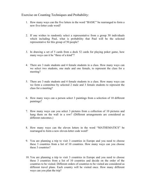 Exercise on Counting Techniques: