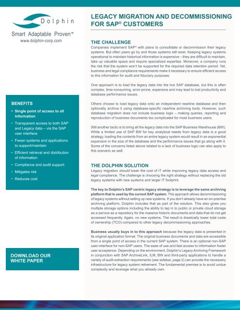 Dolphin Legacy Migration and Decommissioning for SAP