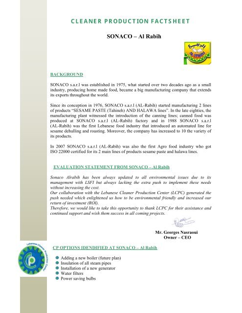 SONACO â Al Rabih - Lebanese Cleaner Production Center