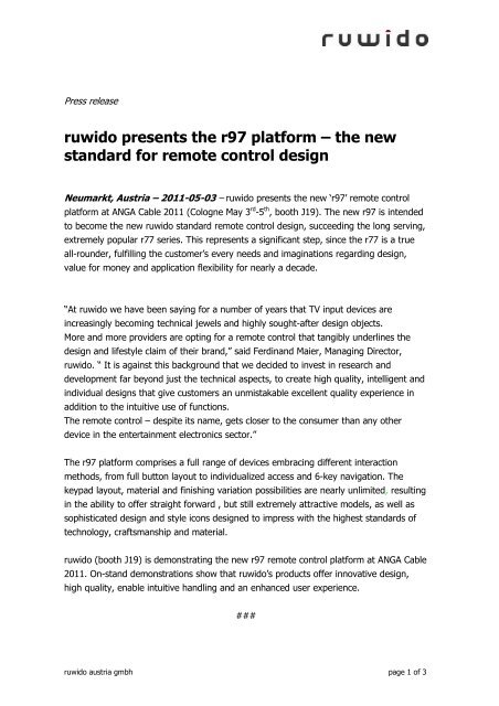 ruwido presents the r97 platform â the new standard ... - ANGA COM
