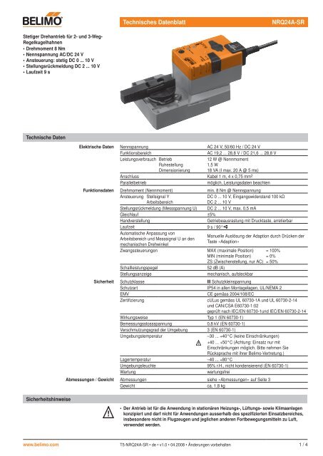 Technisches Datenblatt NRQ24A-SR - Belimo
