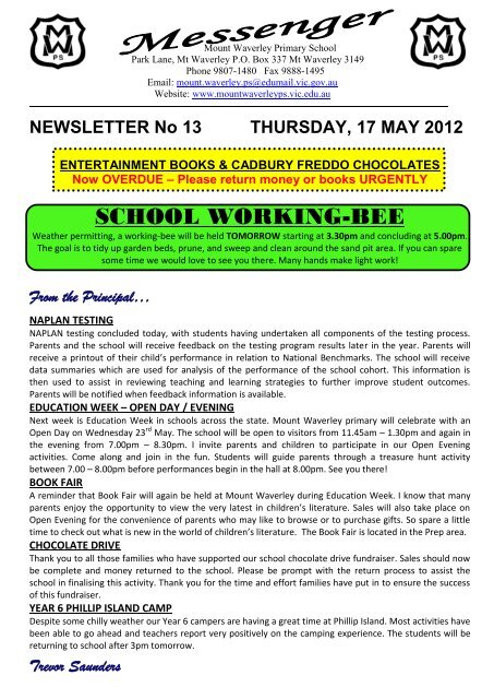 SCHOOL WORKING-BEE - Mount Waverley Primary School