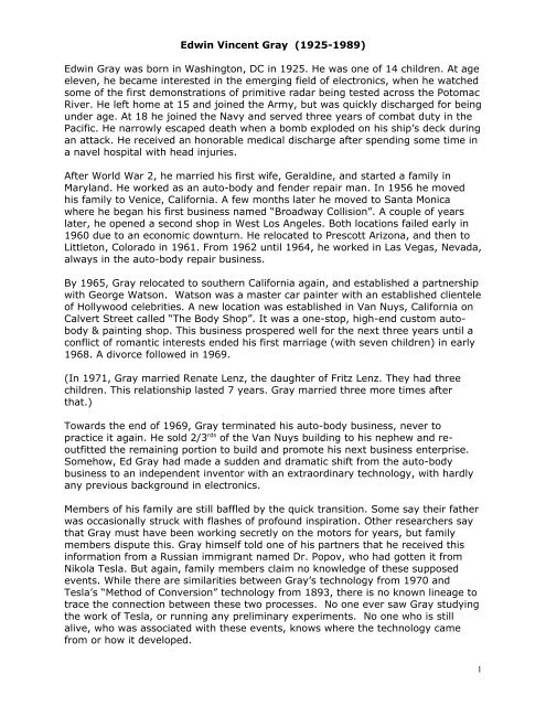 Edwin Vincent Gray - Free Energy