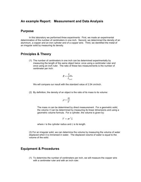 An example Report: Measurement and Data Analysis Purpose ...