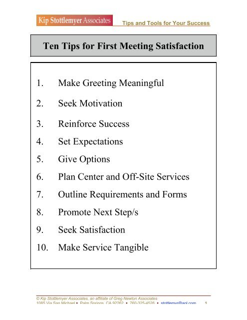 Ten Tips for First Meeting Success - Greg Newton Associates