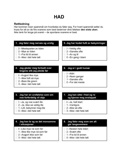 Hospital Anxiety and depression Scale (HADS) - Helse Bergen