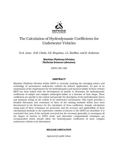 The Calculation Of Hydrodynamic Coefficients For Underwater Vehicles