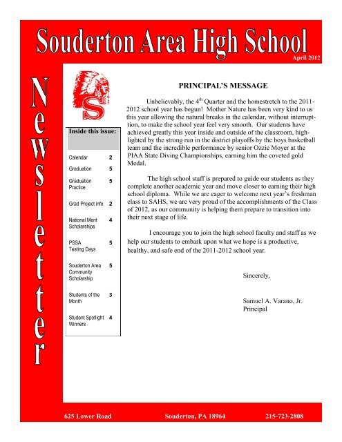 PRINCIPAL'S MESSAGE - Souderton Area School District