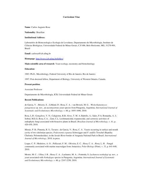 Curriculum Vitae Name: Carlos Augusto Rosa Nationality: Brazilian ...