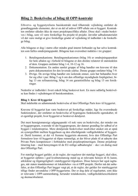 Bilag 2: Beskrivelse af bilag til OPP-kontrakt - Erhvervsstyrelsen