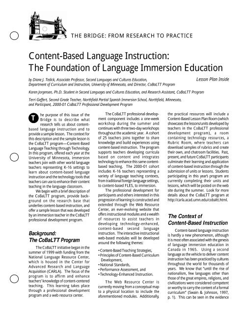 Content-Based Language Instruction: The Foundation Of