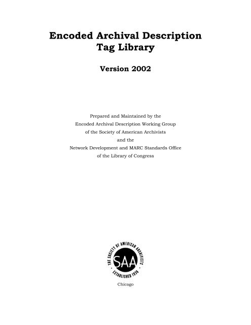 Encoded Archival Description Tag Library - Society of American ...