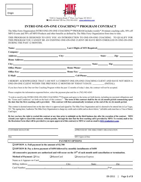 INTRO ONE-ON-ONE COACHING ... - The Mike Ferry Organization