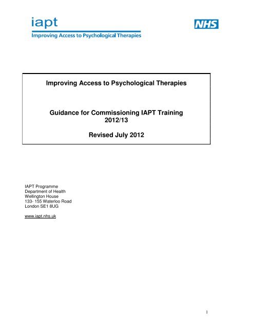 Guidance for Commissioning IAPT Training in 2012/13