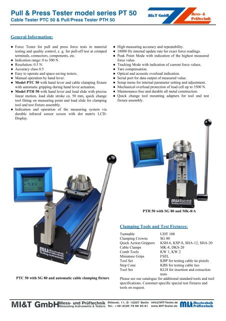 Pull & Press Tester model series PT 50 - MI&T GmbH