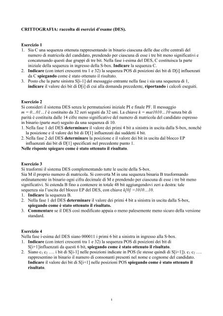 1 CRITTOGRAFIA: raccolta di esercizi d'esame (DES ... - eigenLab