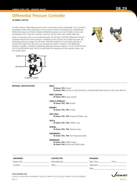 Differential Pressure Controller 08.29 - Victaulic