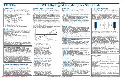 DP569 Dolby Digital Encoder Quick Start Guide