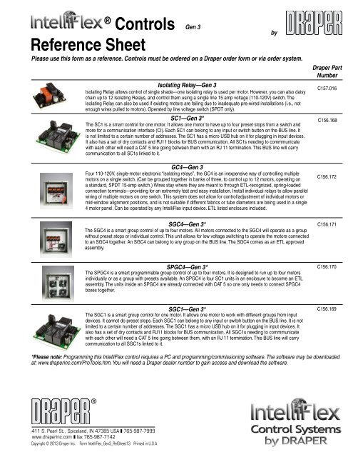 Â® Controls Reference Sheet - Draper, Inc.