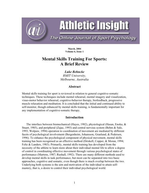 Mental Skills Training For Sports: A Brief Review - Athletic Insight