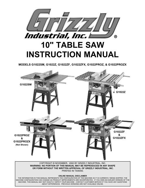 10" TABLE SAW INSTRUCTION MANUAL - Grizzly.com