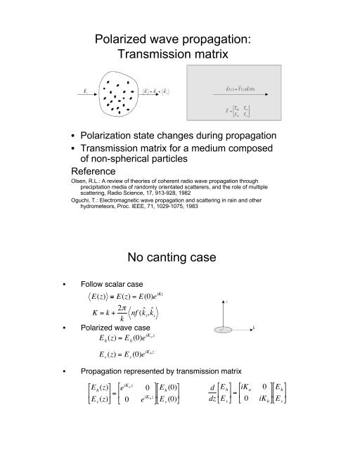 Polarized wave propagation: Transmission matrix No canting case