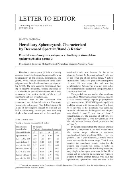 letter to editor - Advances in Clinical and Experimental Medicine