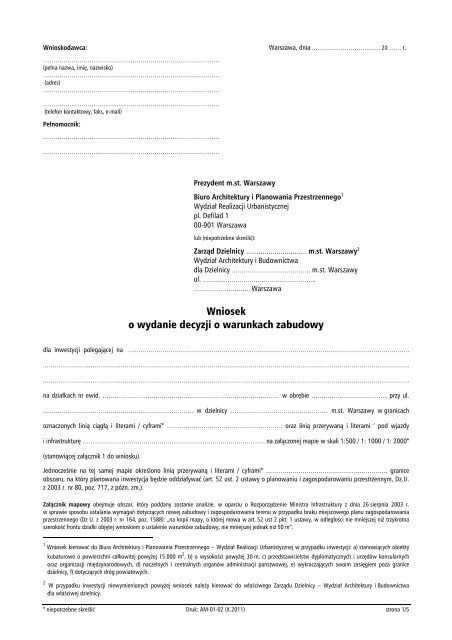 Wniosek o wydanie decyzji o warunkach zabudowy - Warszawa