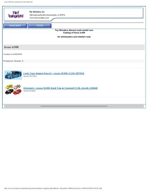 lexus is300 toys and diecast scale model cars - Toy Wonders, Inc.