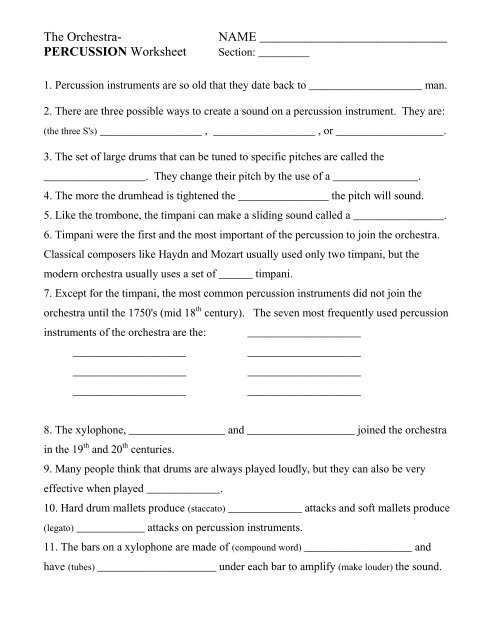 Percussion Worksheet