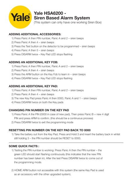 Yale HSA6200 - Siren Based Alarm System - Yale UK