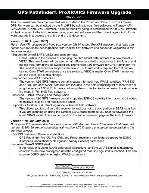 GPS PathfinderÂ® ProXR/XRS Firmware Upgrade - Electronic Data ...