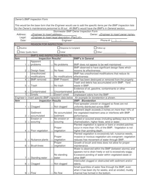Bmp Inspection Form - Form example download