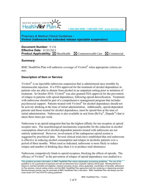 Vivitrol - BMC HealthNet Plan