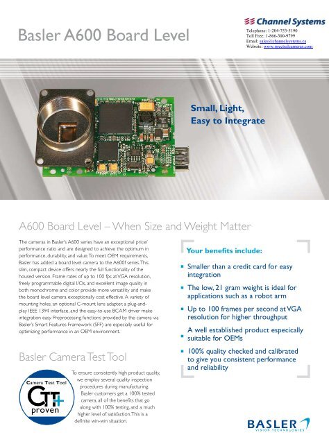 A600 Board Level data sheet (pdf) - Machine Vision