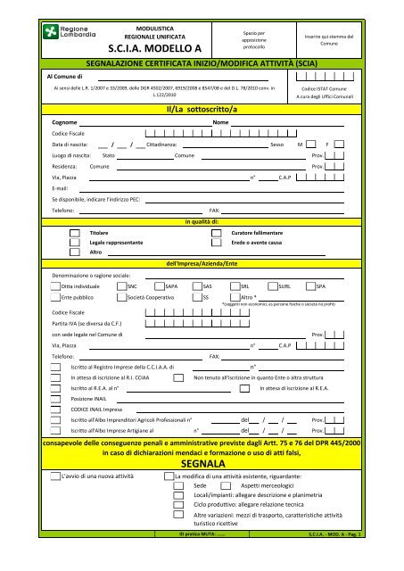 S.C.I.A. MODELLO A SEGNALA - Comune di San Giuliano Milanese