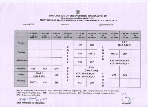 II Semester Time Table