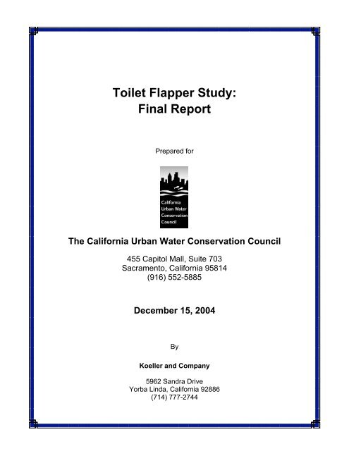 Toilet Flapper Study: Final Report - Alliance for Water Efficiency