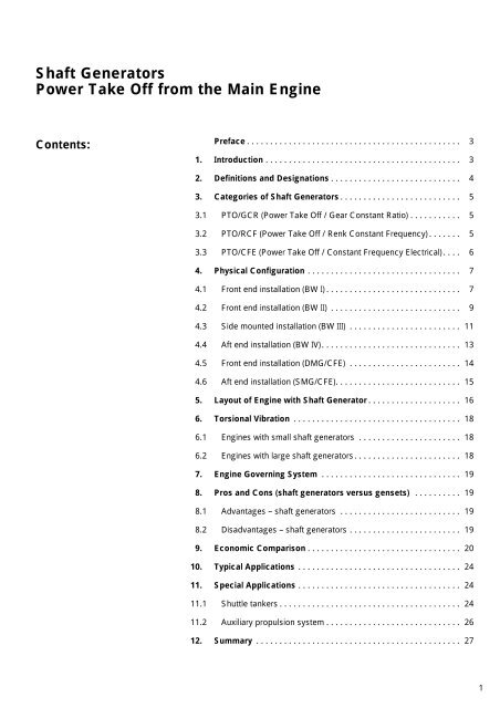 Shaft Generators Power Take Off from the Main Engine