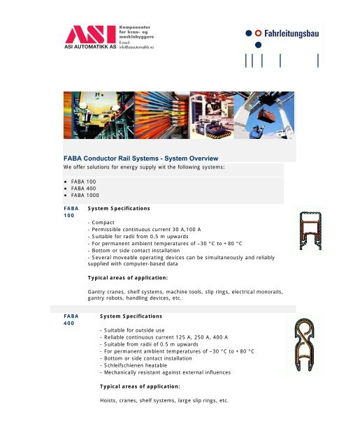 FABA Conductor Rail Systems - System Overview ... - ASI Automatikk