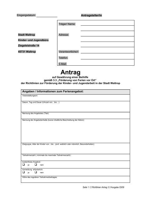 Antrag FÃ¶rderung von Ferien vor Ort - Kinder