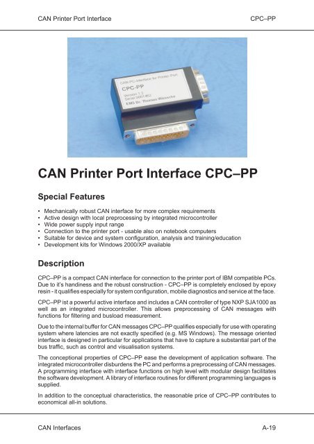 CAN Printer Port Interface CPCâ PP - Ems-wuensche.com