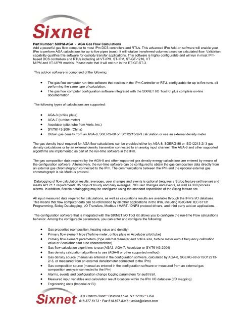 AGA Gas Flow Calculations - Sixnet