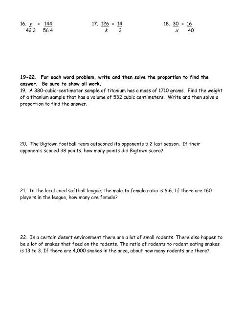 Solving Proportions Worksheet