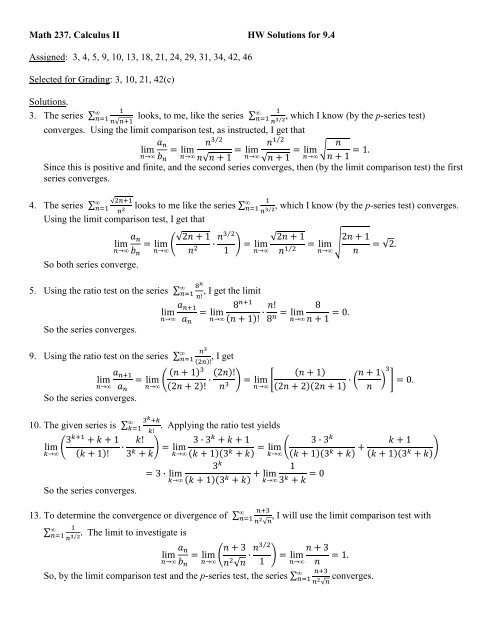 Math 237. Calculus II HW Solutions for 9.4 Assigned: 3, 4 ... - Frostburg